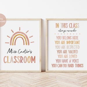 SET of 2 Classroom Sign, Custom Teacher Name Sign, Boho Classroom Sign ...