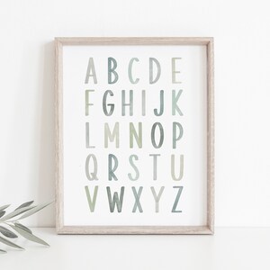 Sage Green Watercolor Learning Posters, SET of 4, Alphabet Numbers Week ...