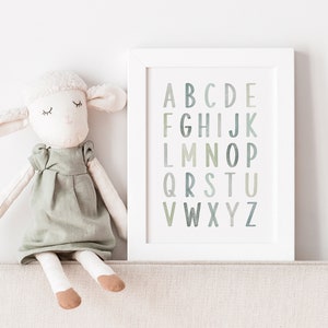 Sage Green Watercolor Alphabet Print: Montessori Nursery Decor (digital ...
