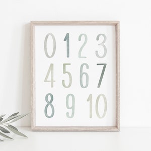 Sage Green Watercolor Learning Posters, SET of 4, Alphabet Numbers Week ...