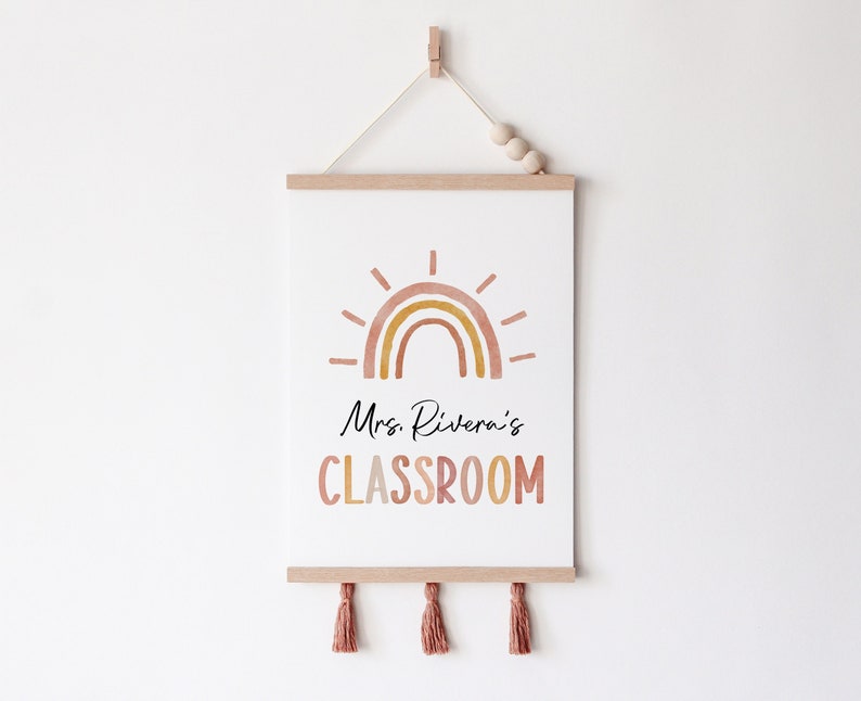 Custom Teacher Name Sign, Boho Classroom Decor, Teacher Door Sign, Boho ...
