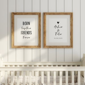 Born Together Friends Forever, Custom Twin Name Sign, Black Watercolor ...