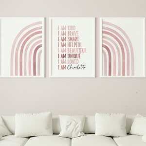Girls Affirmation Print, SET of 3, Personalized Affirmation Wall Art ...