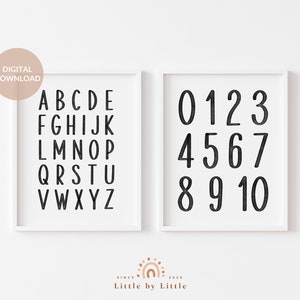 Black Watercolor Alphabet & Numbers, SET of 2 Prints, Nursery Wall Art ...