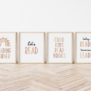 Boho Reading Corner Sign, Set of 4, Let's Read, Today a Reader Tomorrow ...