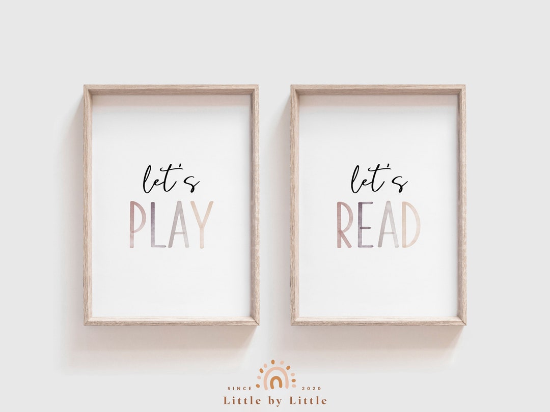 SET of 2 Prints, Let's Play Let's Read, Play Read Wall Art, Kids Room ...