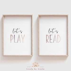 SET of 2 Prints, Let's Play Let's Read, Play Read Wall Art, Kids Room ...