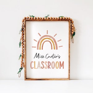Custom Teacher Name Sign, Boho Classroom Decor, Teacher Door Sign, Boho ...