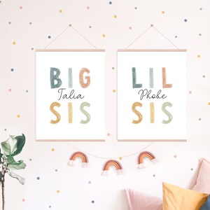 Set of 2 Custom Sister Name Sign, Big Sis Lil Sis, Girls Room Decor ...