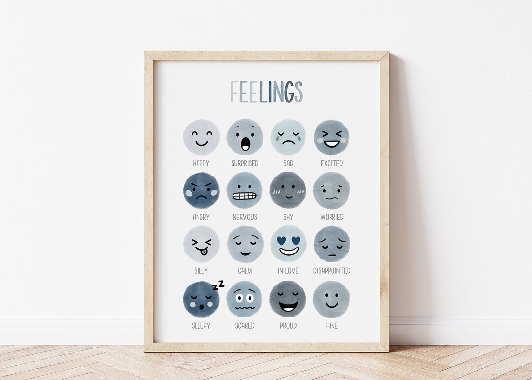 Watercolor Feelings Chart Print: Blue Emotions Poster (digital Download ...