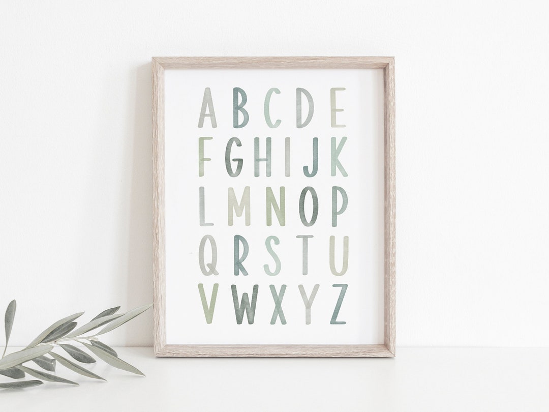 Sage Green Watercolor Alphabet Print: Montessori Nursery Decor (digital ...