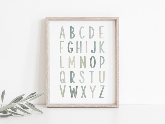 Sage Green Watercolor Alphabet Print Green Nursery Decor ABC - Etsy