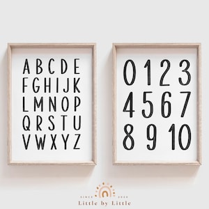 Black Watercolor Alphabet & Numbers, SET of 2 Prints, Nursery Wall Art ...