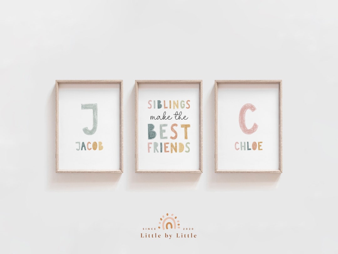 Set of 3 Sibling Name Print, Custom Initial Name Sign, Sibling Quote ...