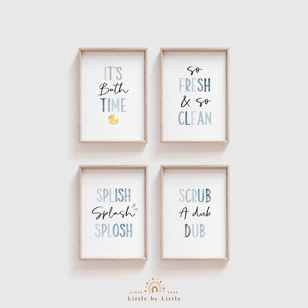 Blue Watercolor Bathroom Prints (set of 4) : Kids Washroom Decor ...
