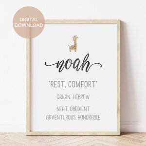 Noah Name Meaning Print, Noah Name Art, Baby Shower Gift, Boys Room ...