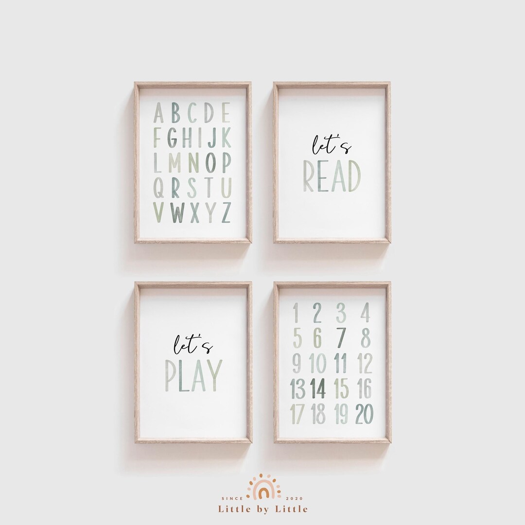 Sage Green Nursery Prints: Alphabet, Numbers, Play, Read (digital ...