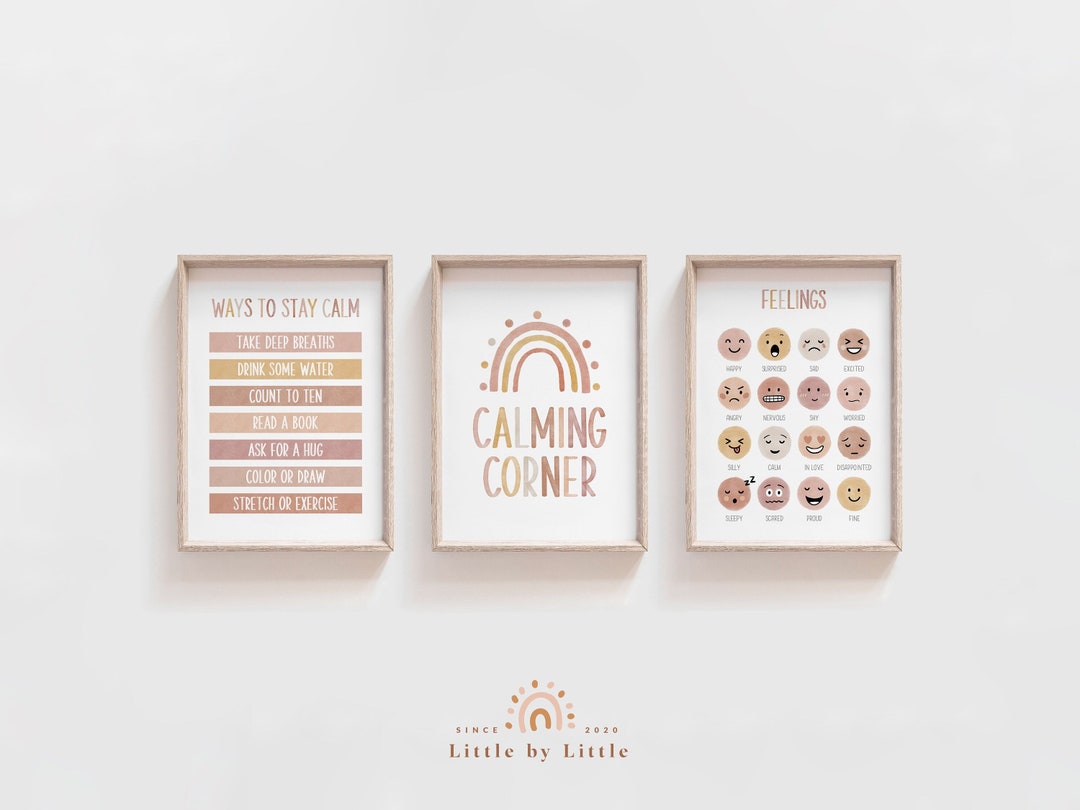 Boho Watercolor Calming Corner Signs, Set of 3, Calming Techniques ...