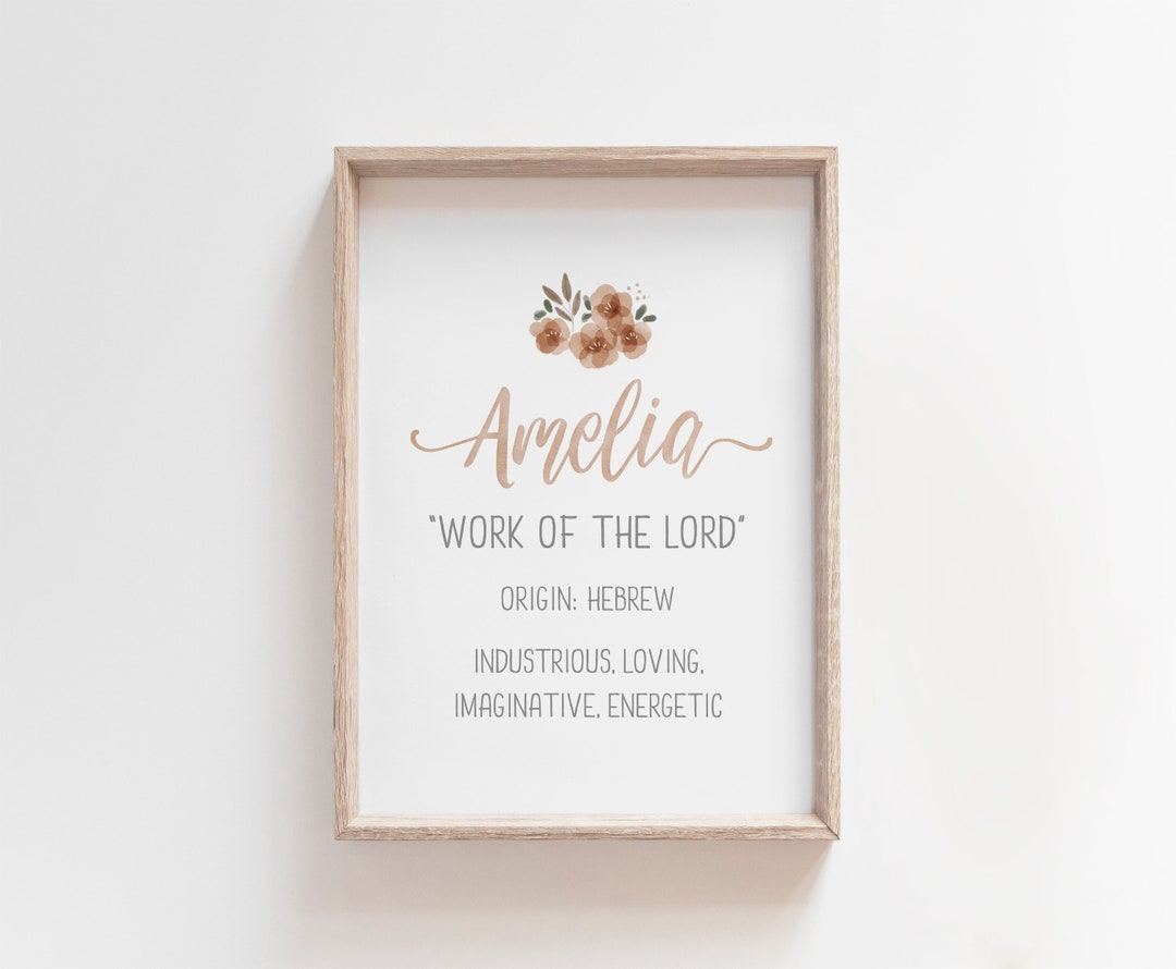 Amelia Name Meaning Print, Amelia Name Art, Baby Shower Gift, Girls ...