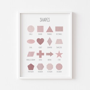 SET of 6 Pink Learning Prints, Blush Pink Watercolor, Alphabet, Numbers ...