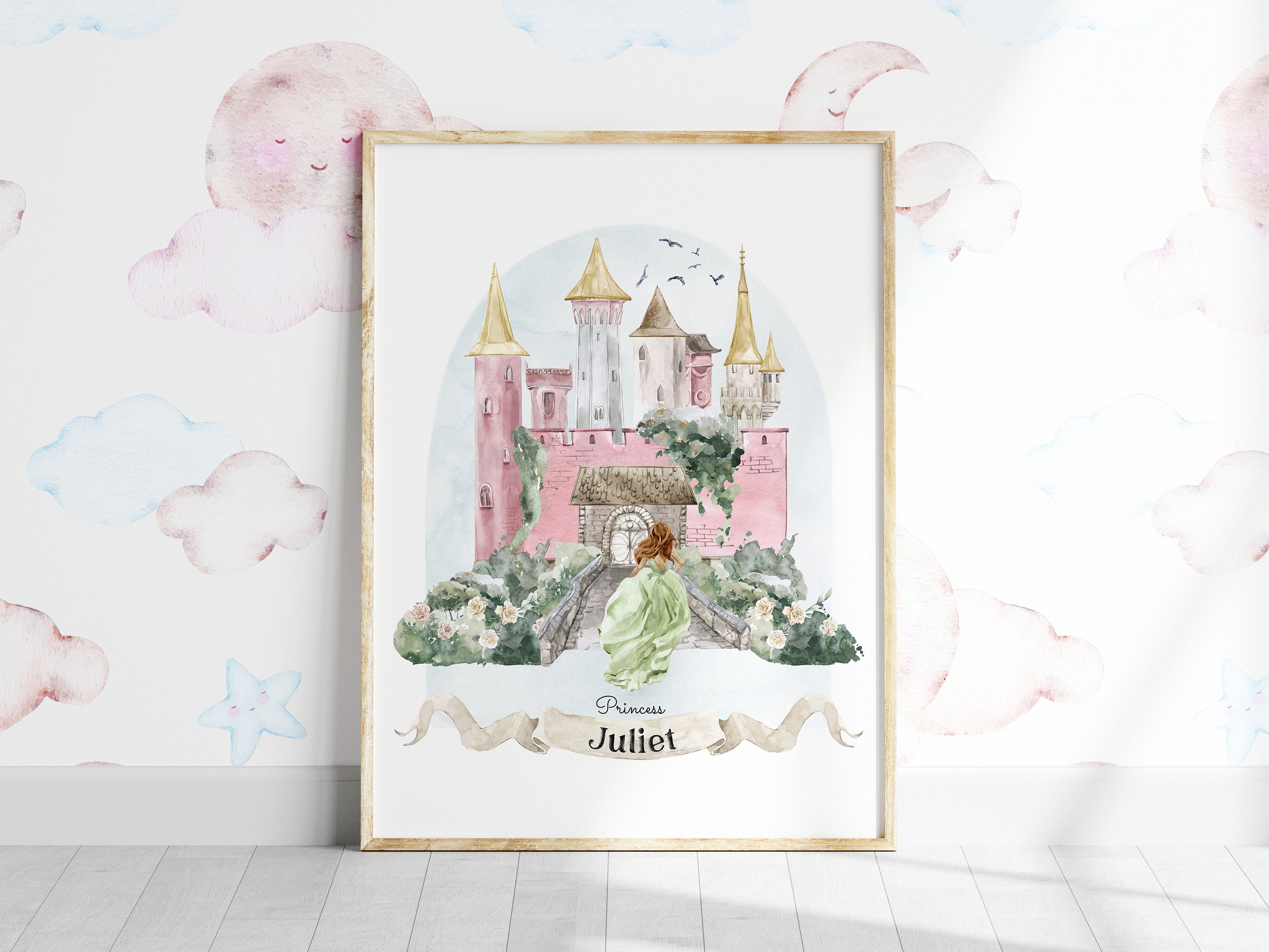 Custom Princess Castle Name Sign, Brown Hair Princess, Personalized ...
