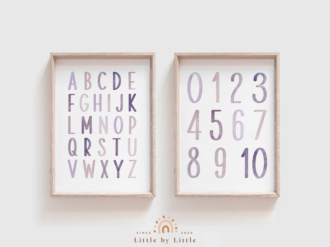 Purple Watercolor Alphabet Numbers Print Set (set of 2) : Montessori ...
