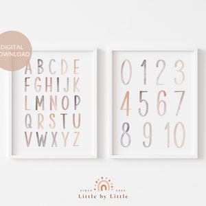 SET of 2 Prints, Watercolor Alphabet Number, Montessori Wall Art ...