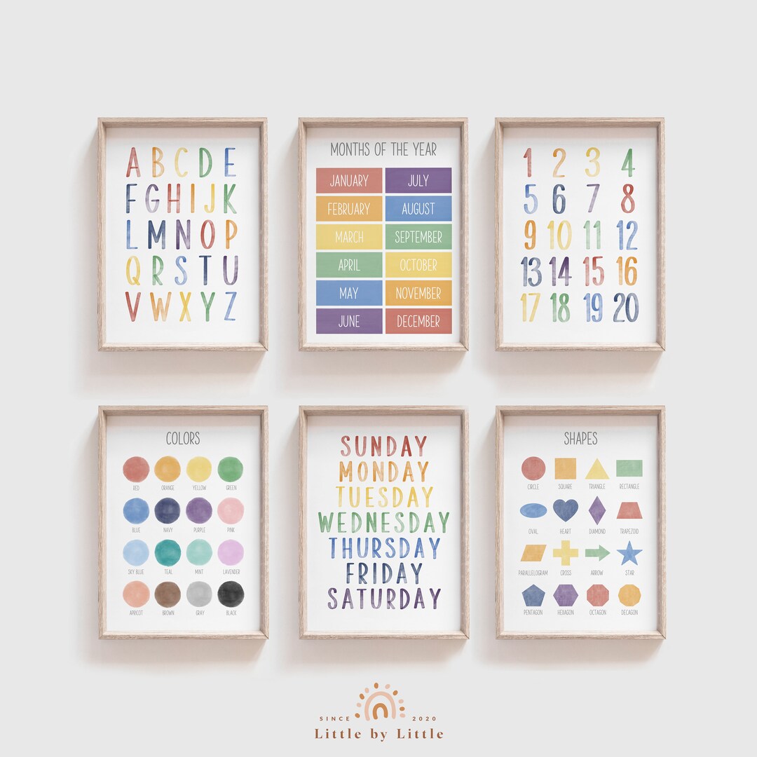 SET of 6 Learning Prints Alphabet Number Week Shapes Colors - Etsy