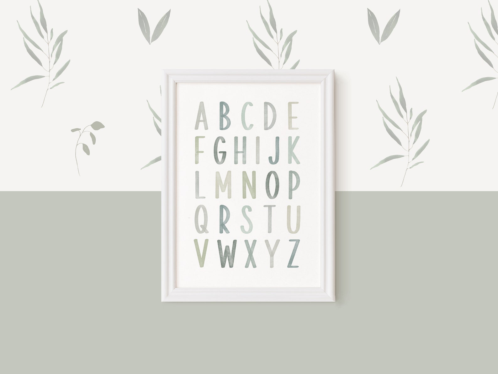 Sage Green Watercolor Alphabet Print: Montessori Nursery Decor (digital ...