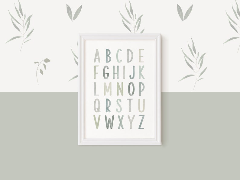 Sage Green Watercolor Alphabet Print Green Nursery Decor ABC - Etsy