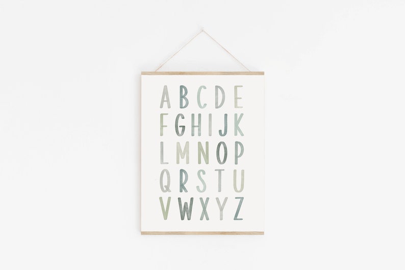 Sage Green Watercolor Alphabet Print: Montessori Nursery Decor (digital ...