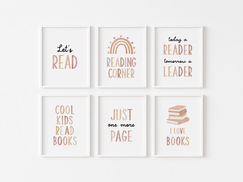 Set of 6 Boho Reading Corner Sign Let's Read Reader - Etsy