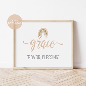 Grace Name Meaning Print, Watercolor Name Print, Baby Shower Gift ...