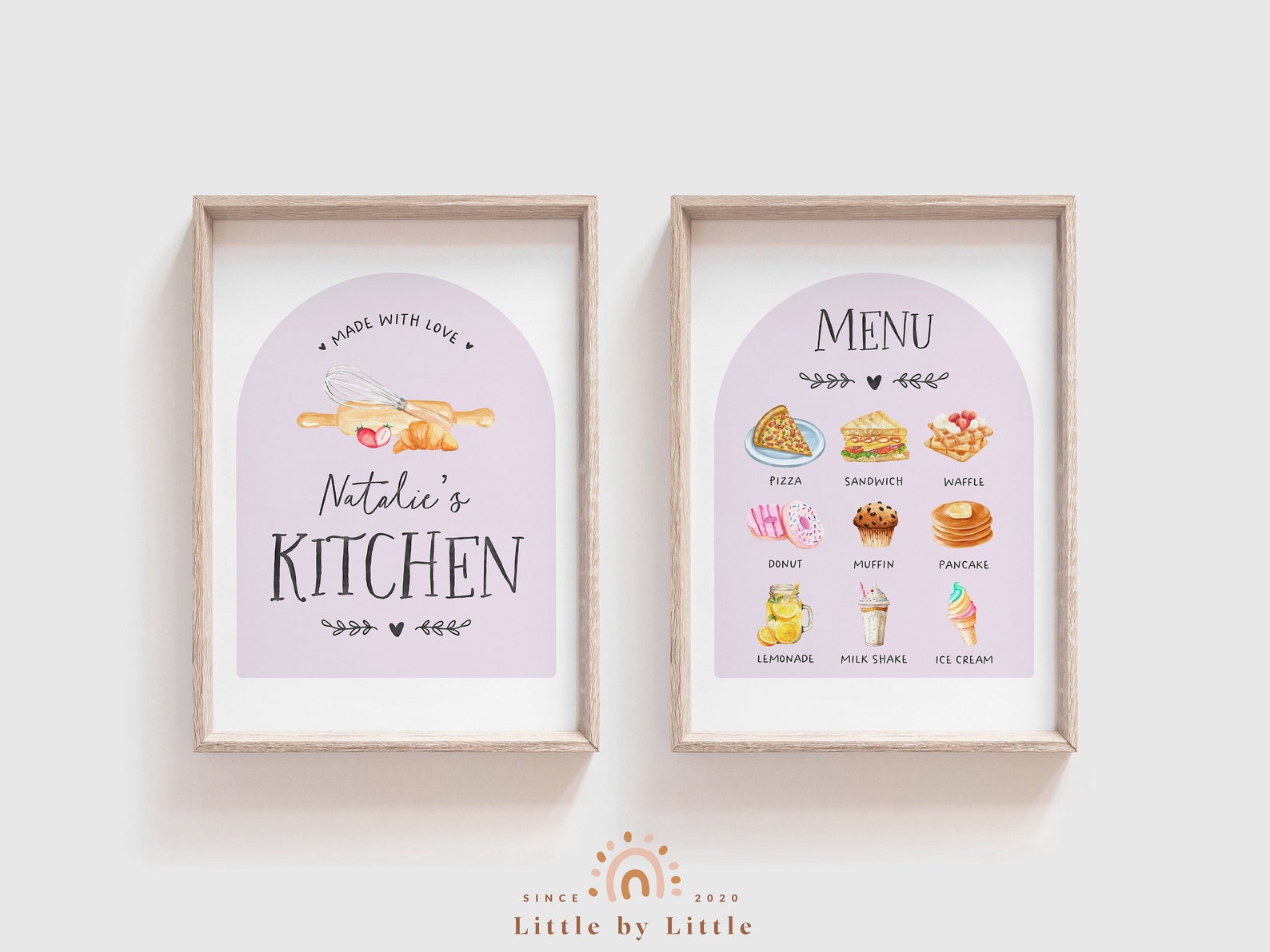 Set of 2 Custom Play Kitchen Sign, Watercolor Toy Kitchen Menu ...