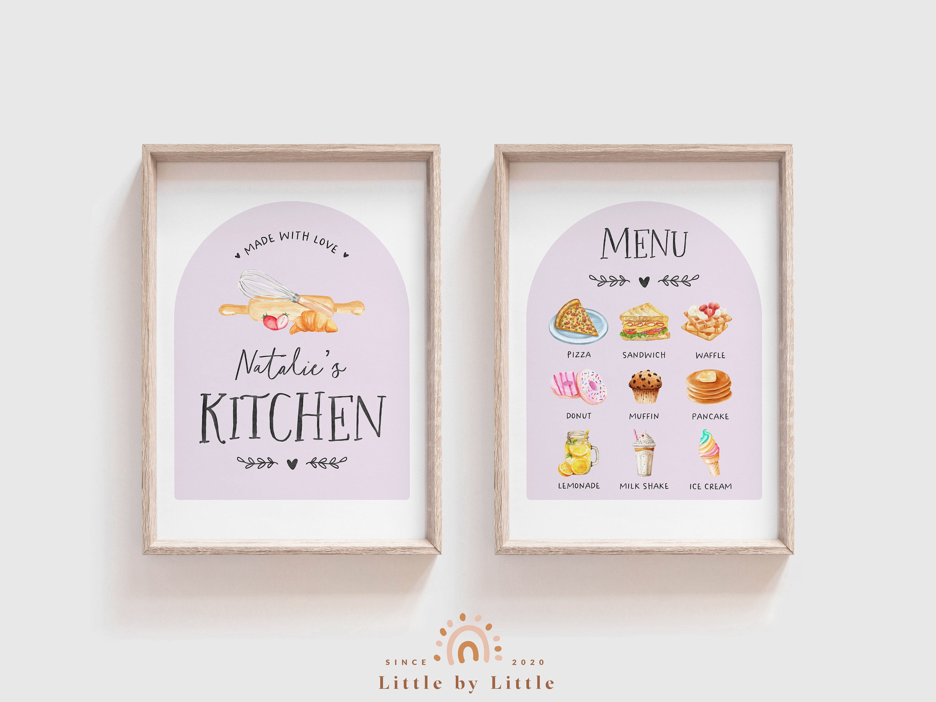 Set of 2 Custom Play Kitchen Sign, Watercolor Toy Kitchen Menu ...