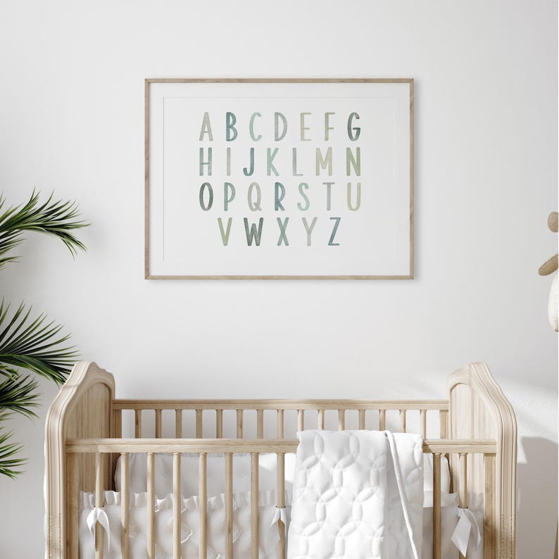 Sage Green Alphabet Print: Watercolor ABC Montessori Art (digital ...