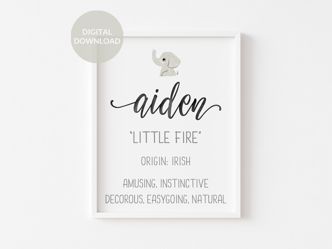 Aiden Name Meaning Print Aiden Name Art Baby Shower Gift - Etsy