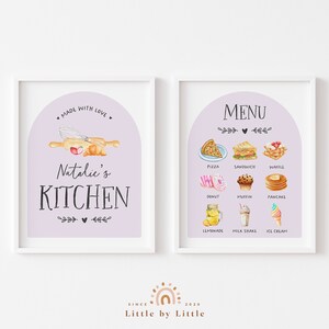 Set of 2 Custom Play Kitchen Sign, Watercolor Toy Kitchen Menu ...