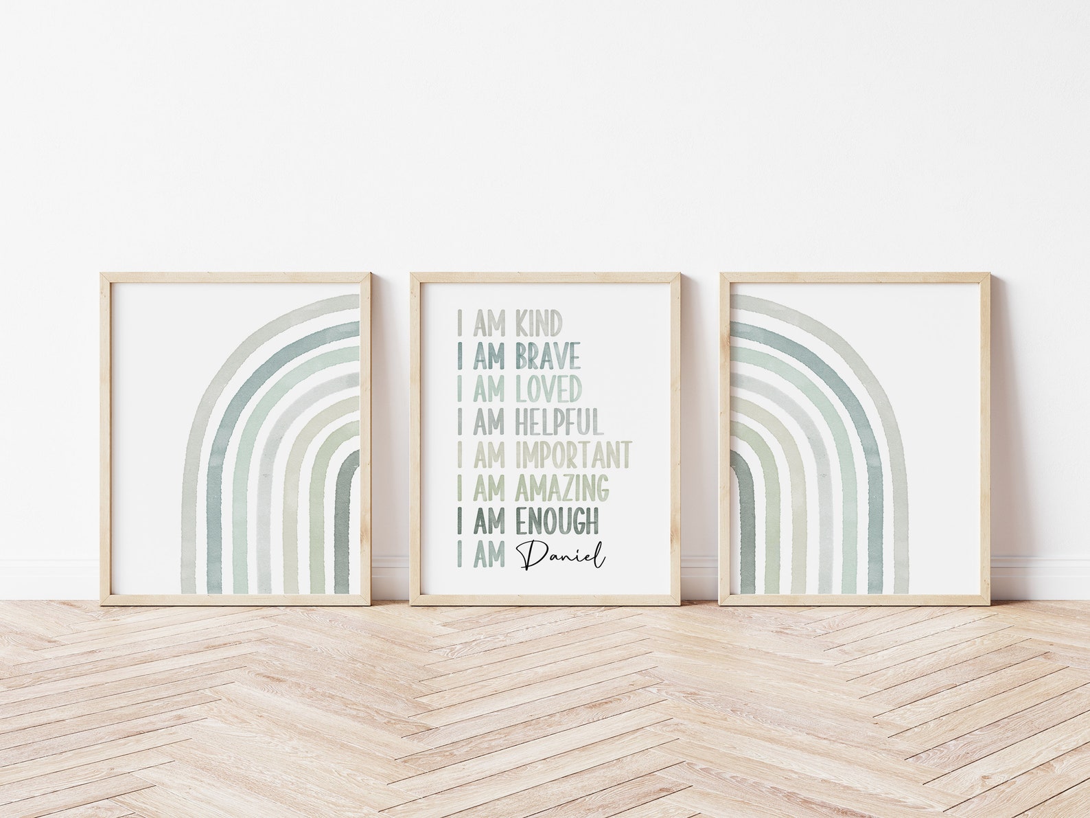 SET of 3 Sage Green Watercolor Custom Kids Affirmation Prints, Positive ...