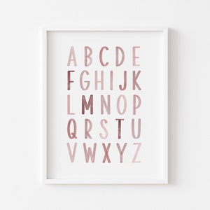 SET of 6 Pink Learning Prints, Blush Pink Watercolor, Alphabet, Numbers ...