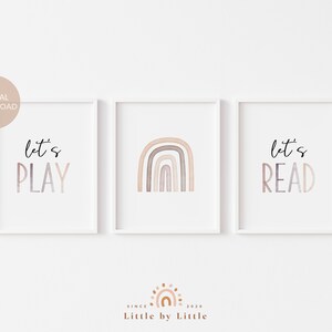 SET of 3 Posters Neutral Boho Rainbow Let's Play - Etsy