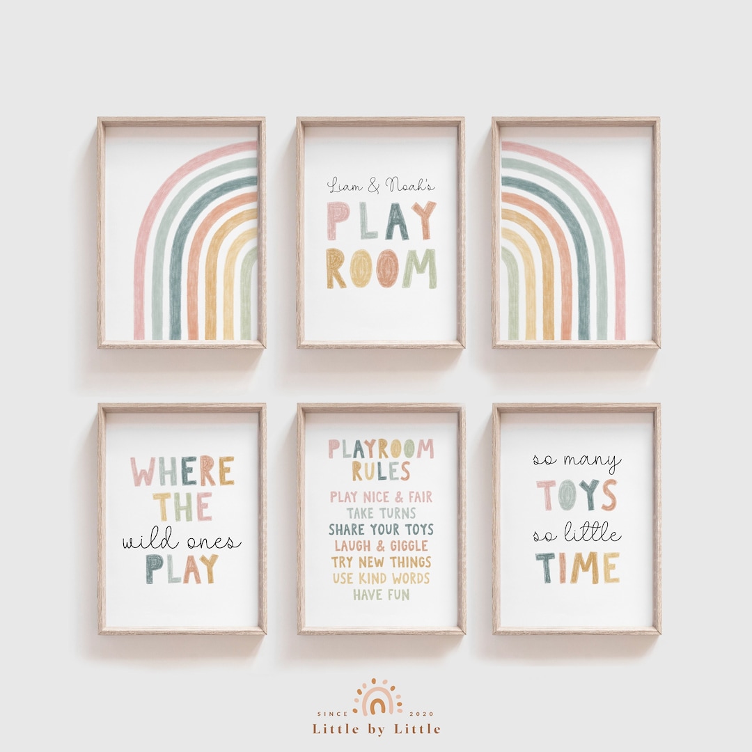 Set of 6 Custom Playroom Sign, Pastel Earthy Color, Playroom Decor ...