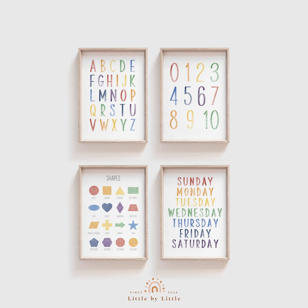 Watercolor Alphabet Number Shapes Prints (set of 4) : Montessori ...
