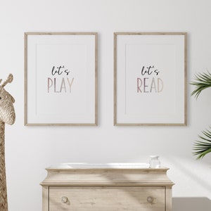 SET of 2 Prints, Let's Play Let's Read, Play Read Wall Art, Kids Room ...
