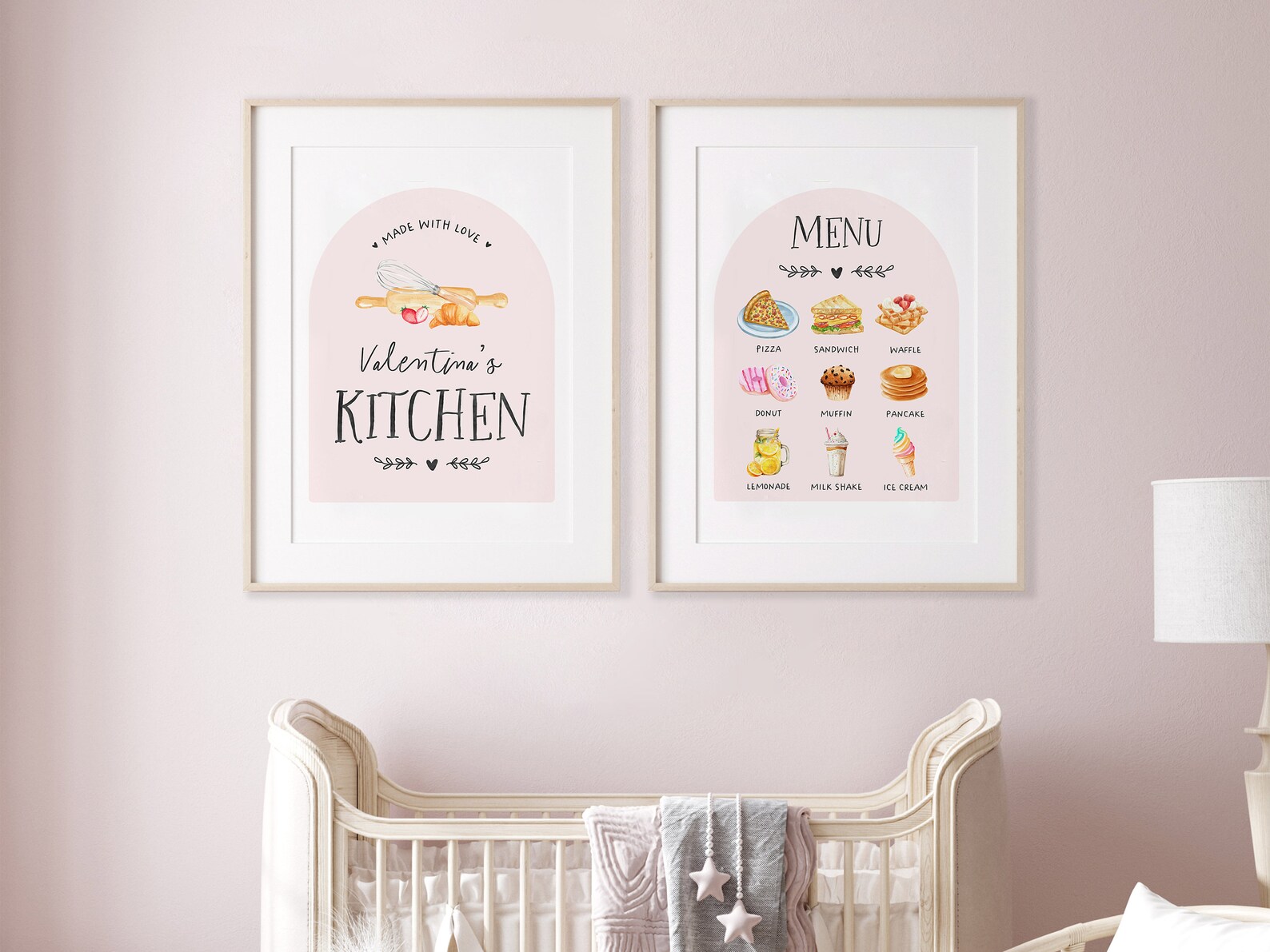 Set of 2 Custom Play Kitchen Sign, Watercolor Toy Kitchen Menu ...