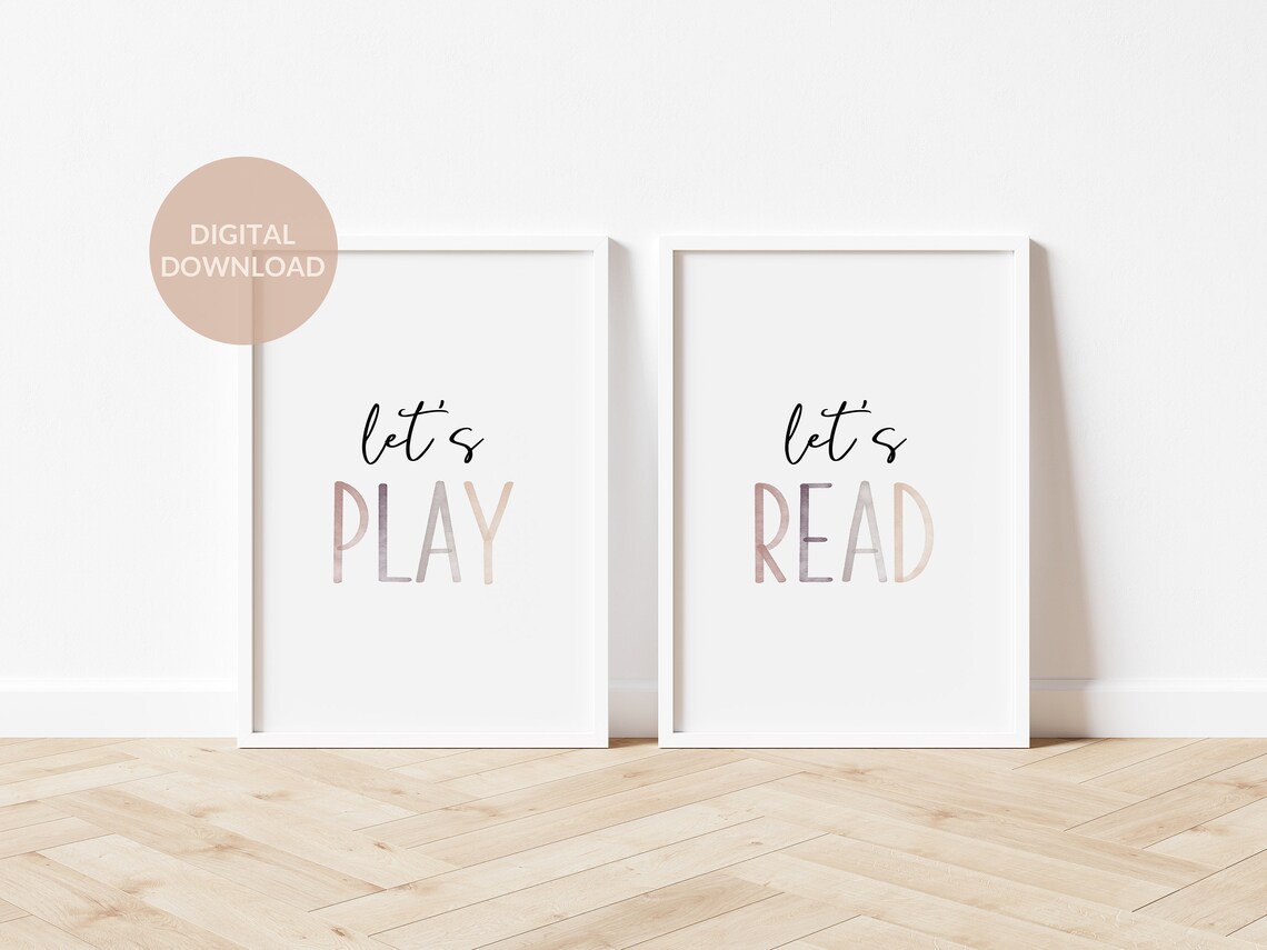 SET of 2 Prints Let's Play Let's Read Play Read Wall | Etsy