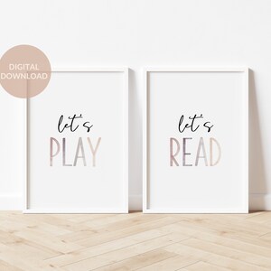 SET of 2 Prints, Let's Play Let's Read, Play Read Wall Art, Kids Room ...