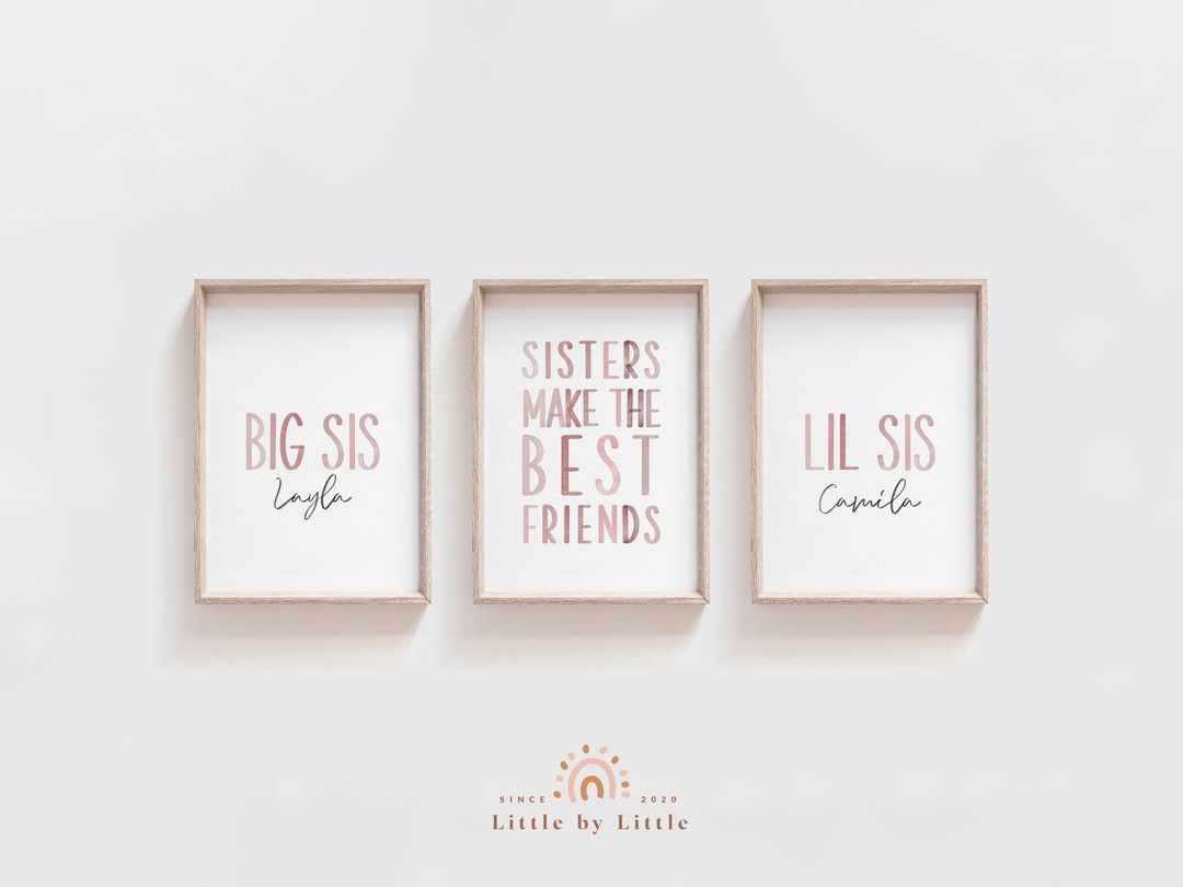 Set of 3 Blush Pink Sister Prints, Custom Sister Name, Sister Prints ...