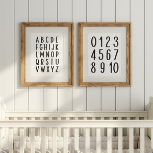 Black Watercolor Alphabet & Numbers, SET of 2 Prints, Nursery Wall Art ...