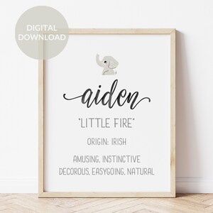Aiden Name Meaning Print: Baby Boy Nursery Decor (instant Download) - Etsy